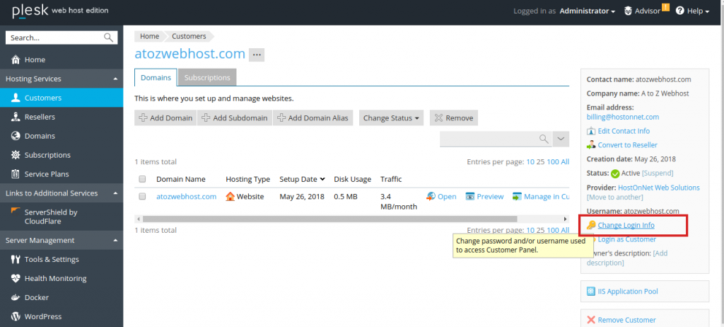 How to change the Plesk user password | HostOnNet.com