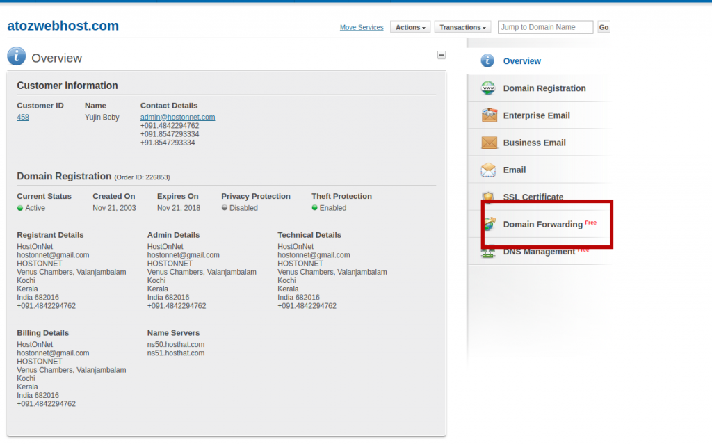 How to do a Domain Forwarding in Domain Control Panel | HostOnNet.com