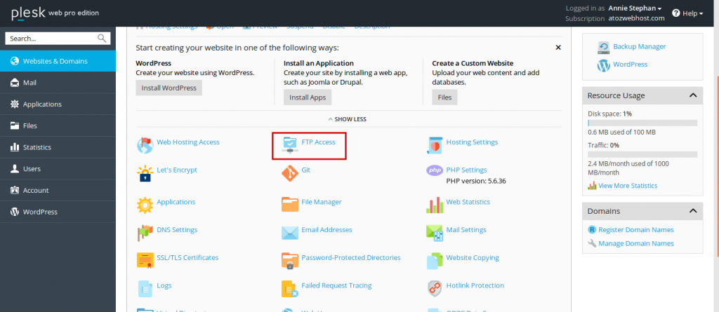 How to change FTP password in Plesk control panel | HostOnNet.com