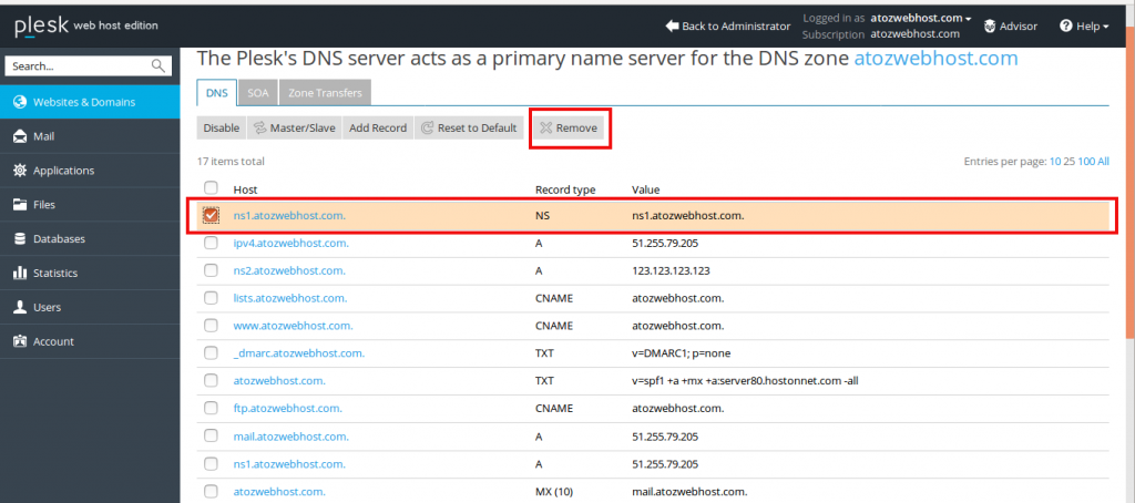 How to Create and Delete DNS records of a domain in Plesk | HostOnNet.com