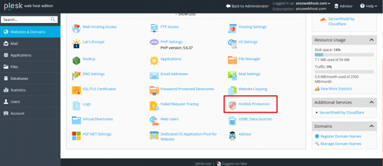 How to enable and disable Hotlink Protection in Plesk | HostOnNet.com