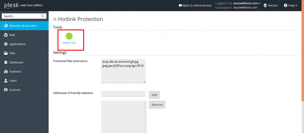 How to enable and disable Hotlink Protection in Plesk | HostOnNet.com