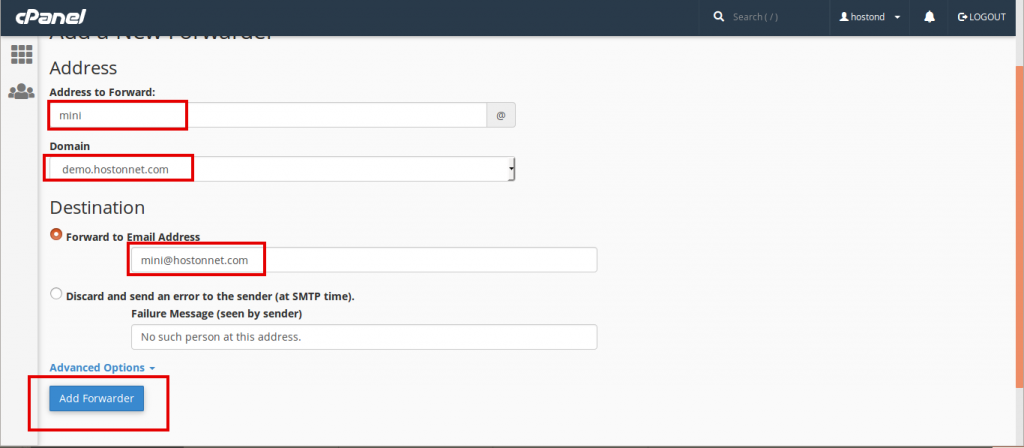 How to set up email forwarding in cPanel | HostOnNet.com