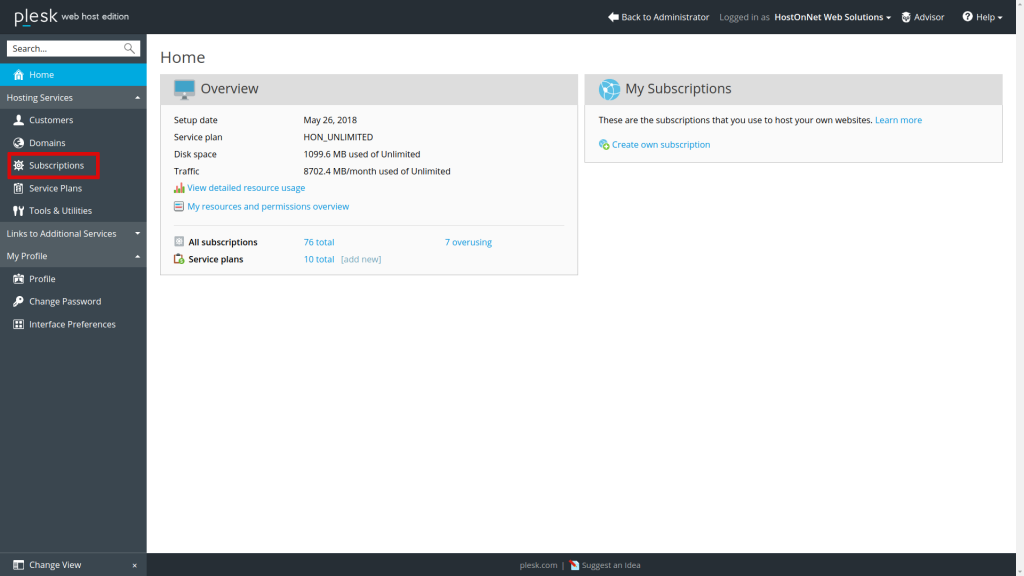 How to modify expiry date of a Subscription in Plesk Control Panel | HostOnNet.com