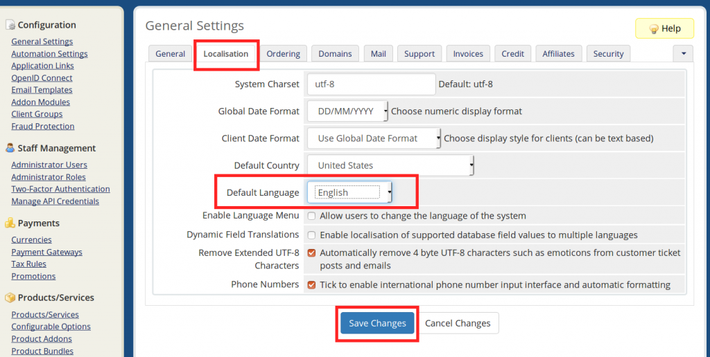 How to Change Default Language in WHMCS | HostOnNet.com