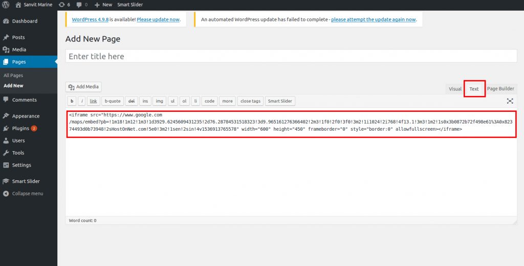 How to Directly Embed Google Location Map In WordPress. | HostOnNet.com