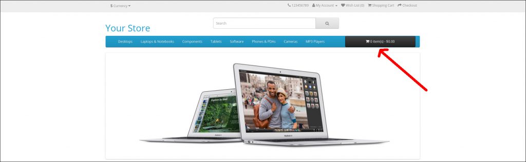 How to add cart button in OpenCart 3 menu bar